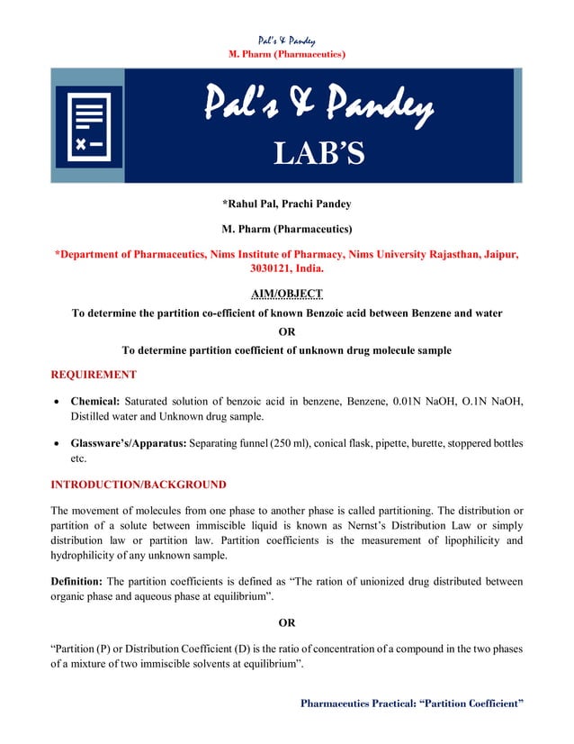 Determination of Partition coefficient of Known and Unknown drug.pdf ...