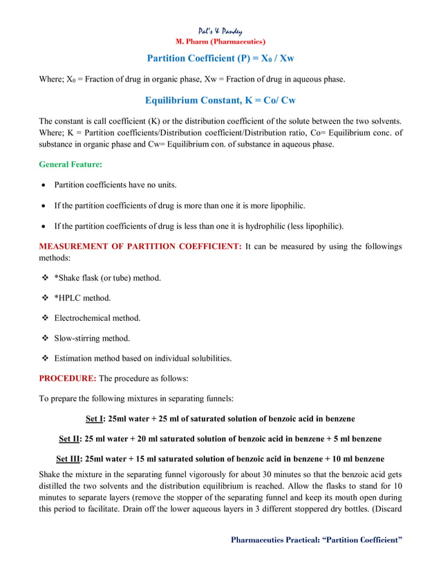 Determination of Partition coefficient of Known and Unknown drug.pdf ...
