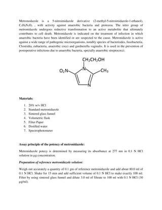 Determination of potency metronidazole | PDF