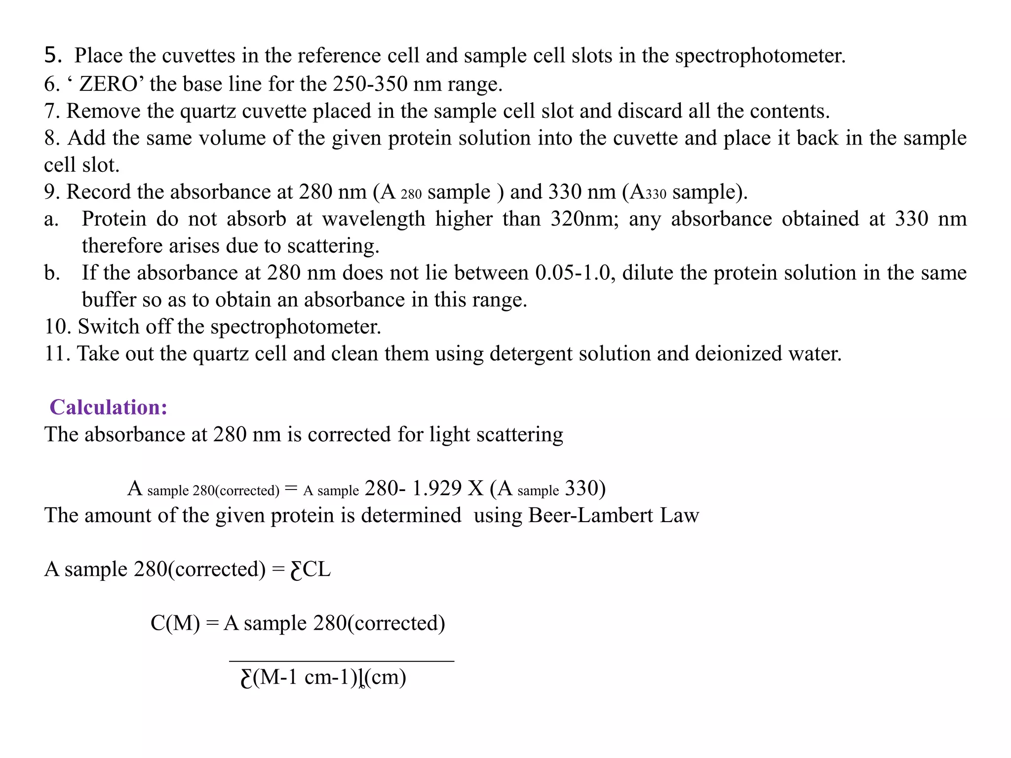 Determination of protein concentration by ultraviolet spectroscopy | PPTX