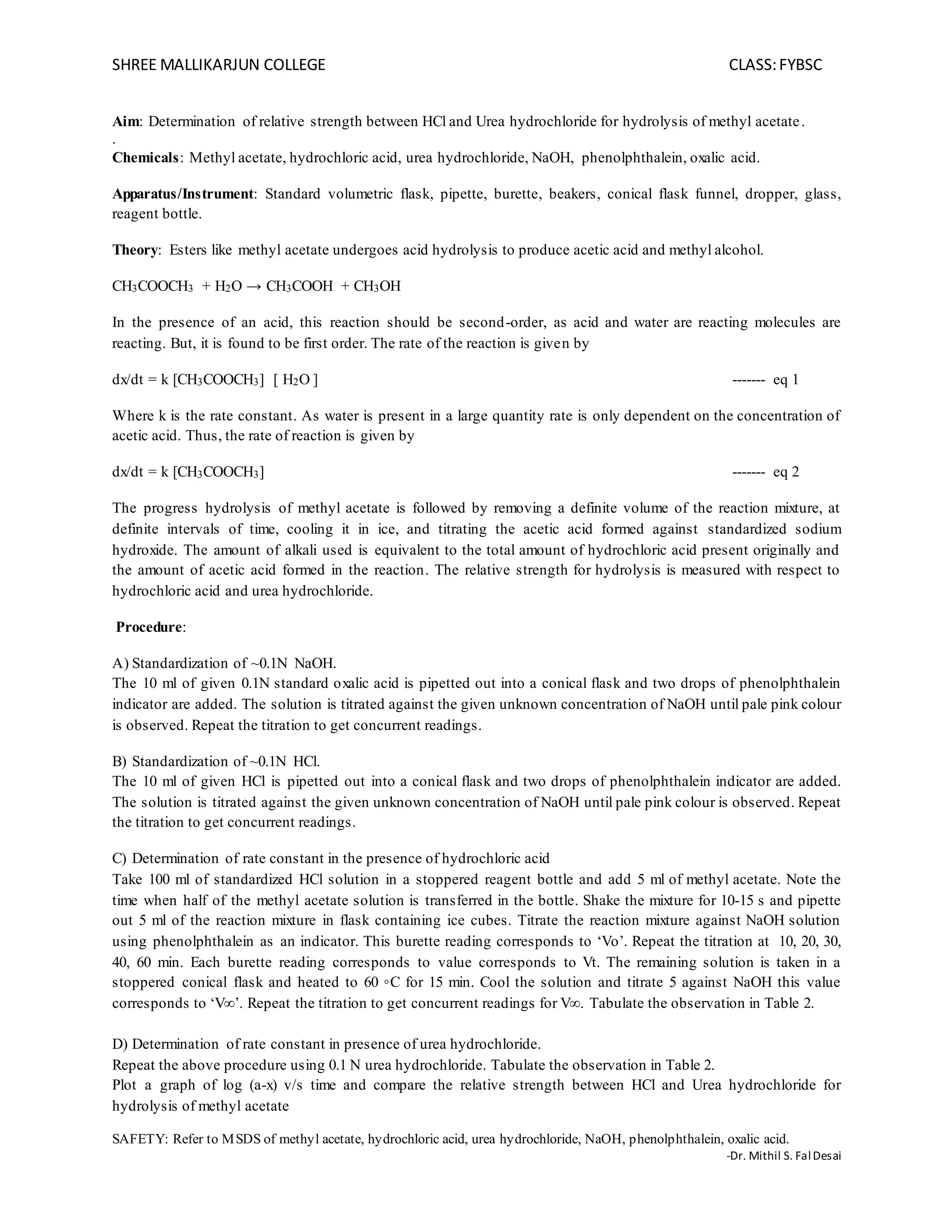 Determination of relative strength between h cl and urea hydrochloride ...