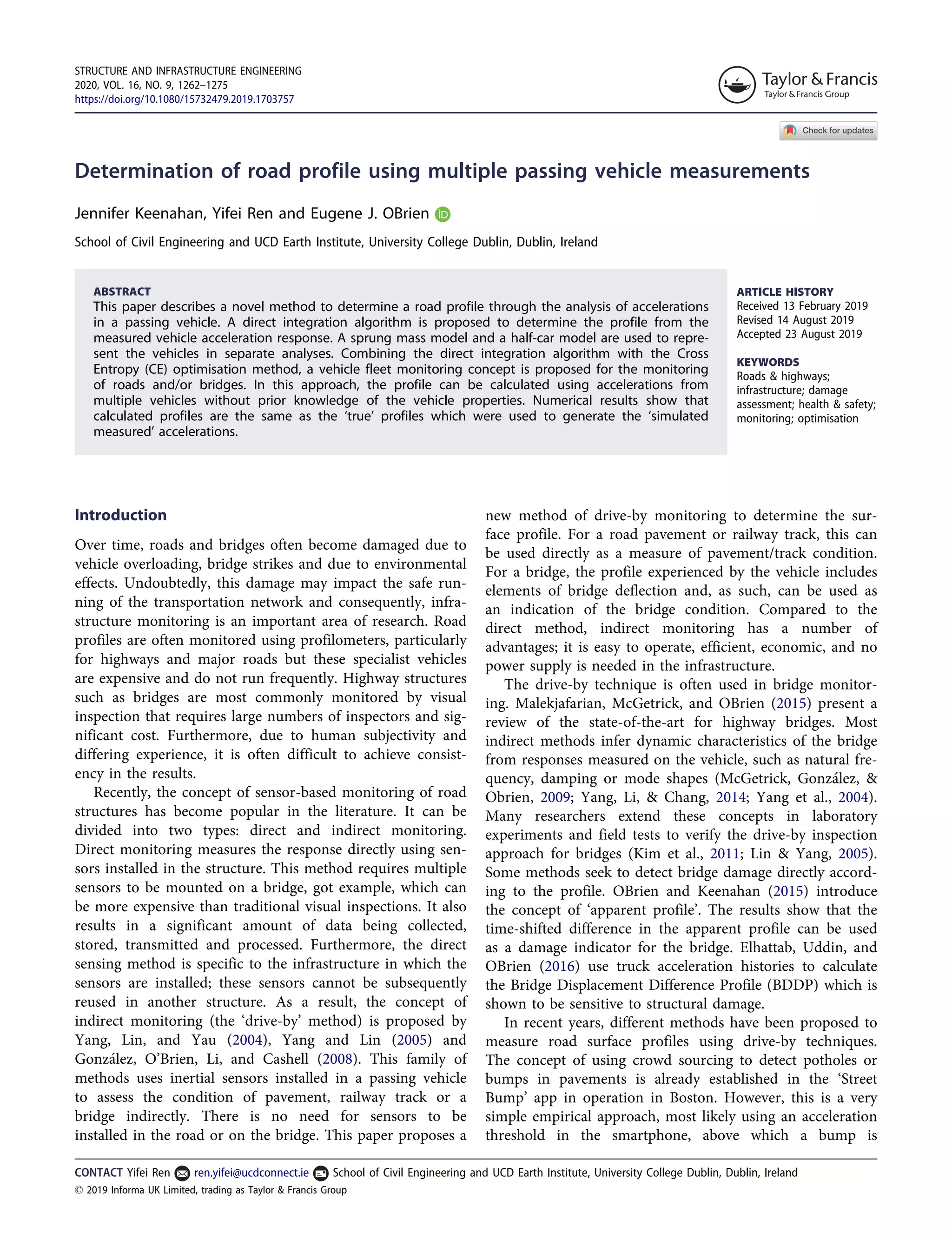 Determination of road profile using multiple passing vehicle measurements | PDF