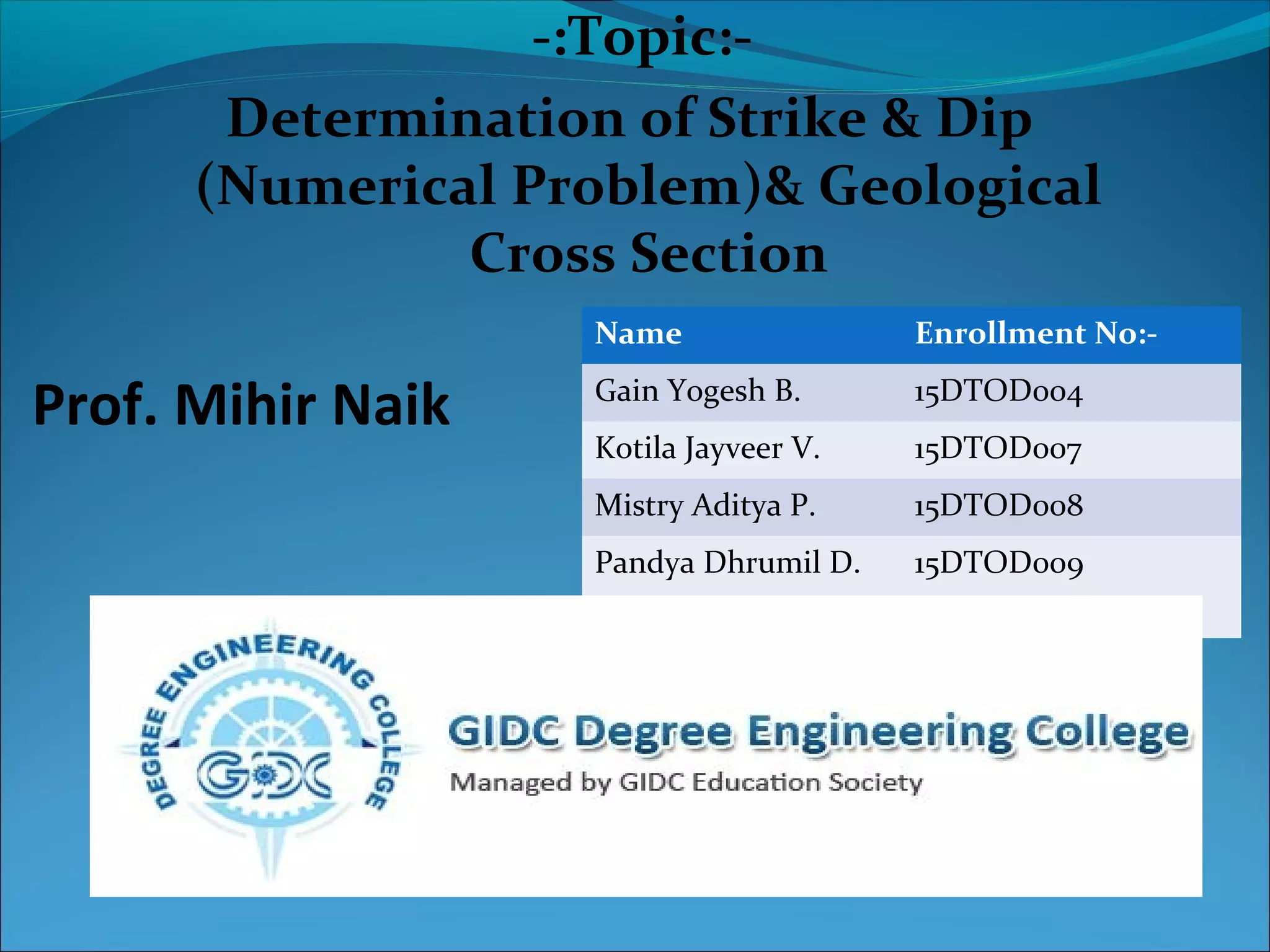 Determination of strike and dip and geological cross section | PPT
