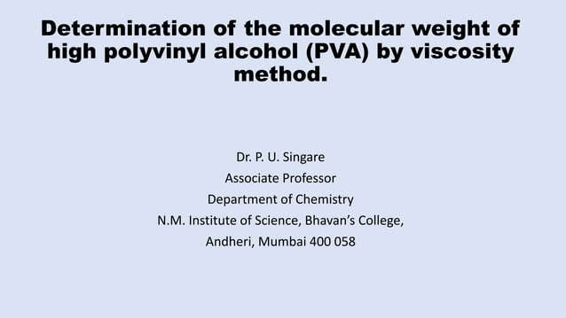 Determination of the molecular weight of high polyvinyl alcohol (pva ...
