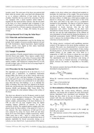 Determination of thin layer solar drying kinetics of cassava noodles ...