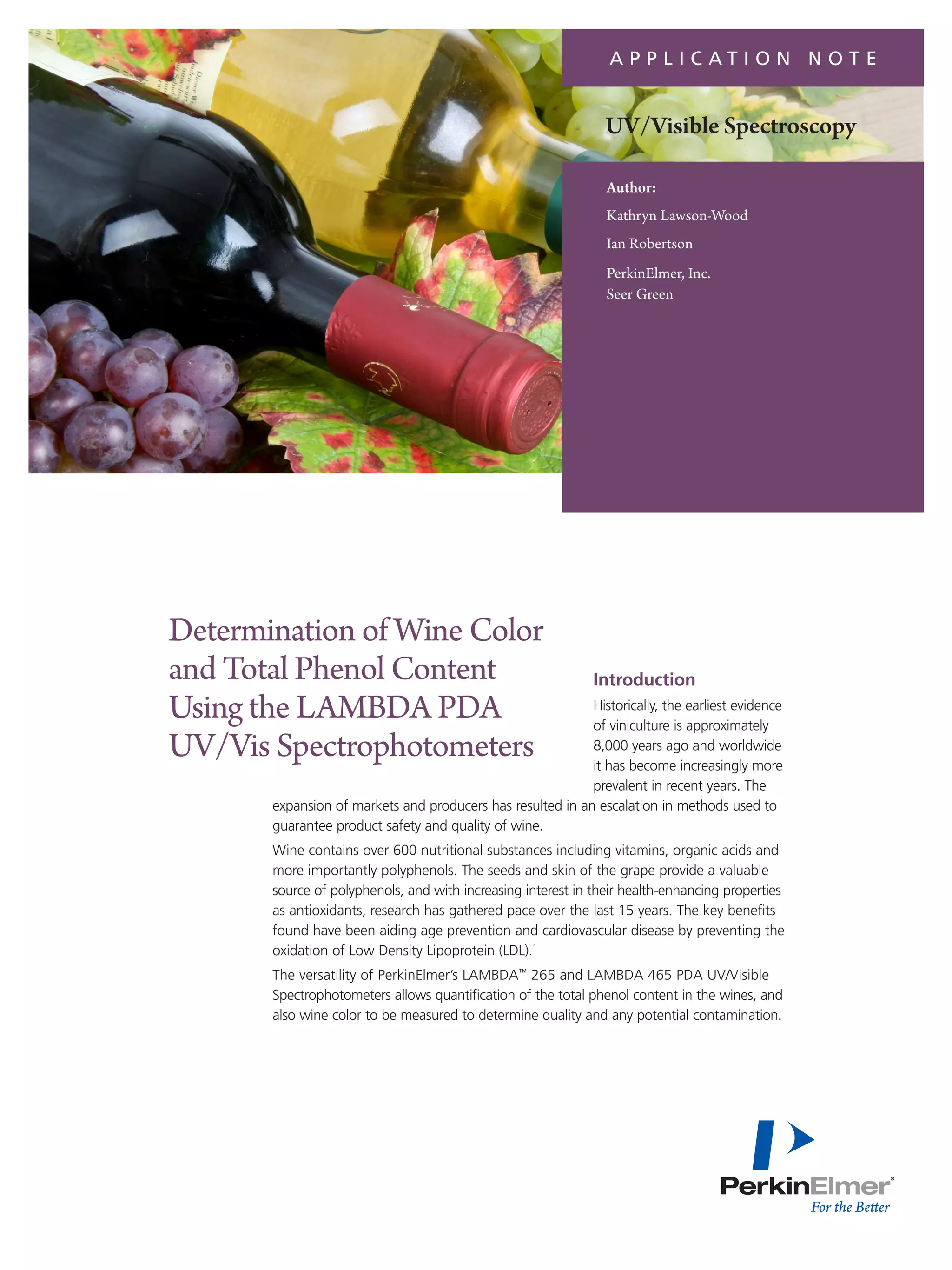 Determination of Wine Color and Total Phenol Content using the LAMBDA ...
