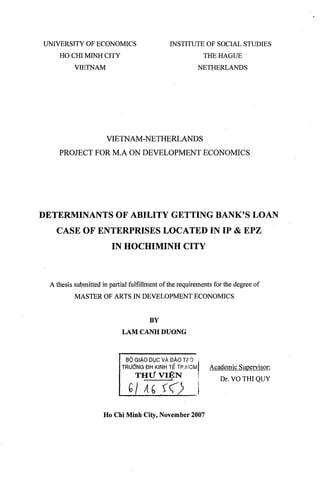 Determinats of ability getting bank''''s loan case of enterprises ...