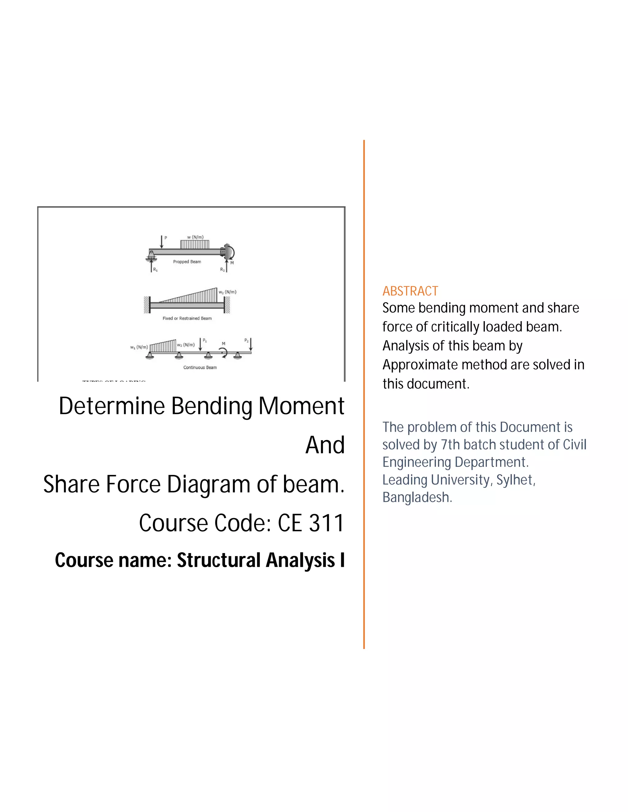 Determine bending moment and share force diagram of beam | PDF