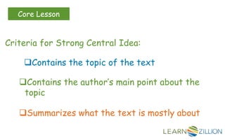 Determine central idea lessonslides pptx | PPTX