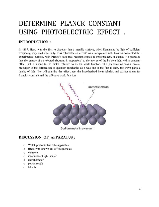 Determine Planck constant using the photoelectric effect. | DOCX