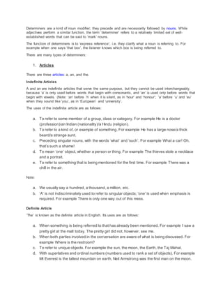 Determiners are a kind of noun modifier | DOCX | Science