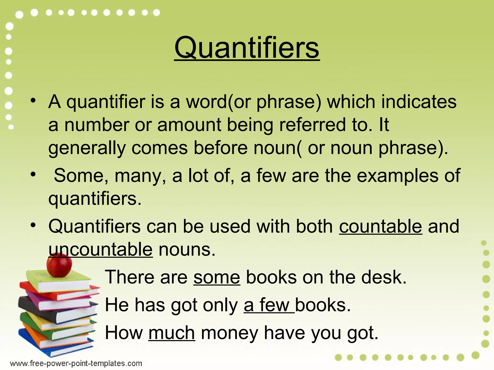 Determiners, articles and quantifiers | PPT