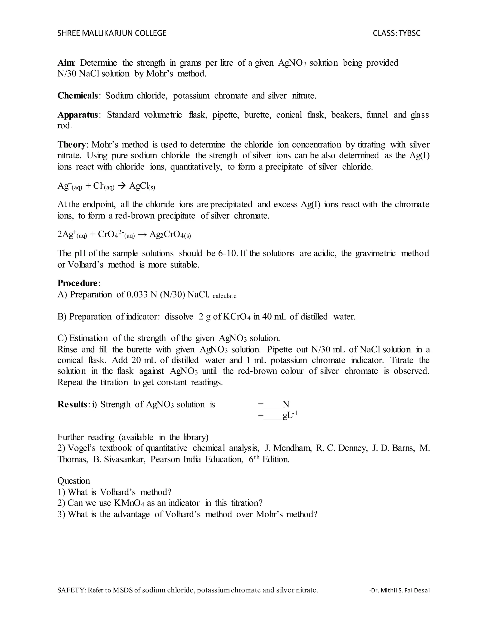 Determine the strength in grams per litre of a given AgNO3 solution ...