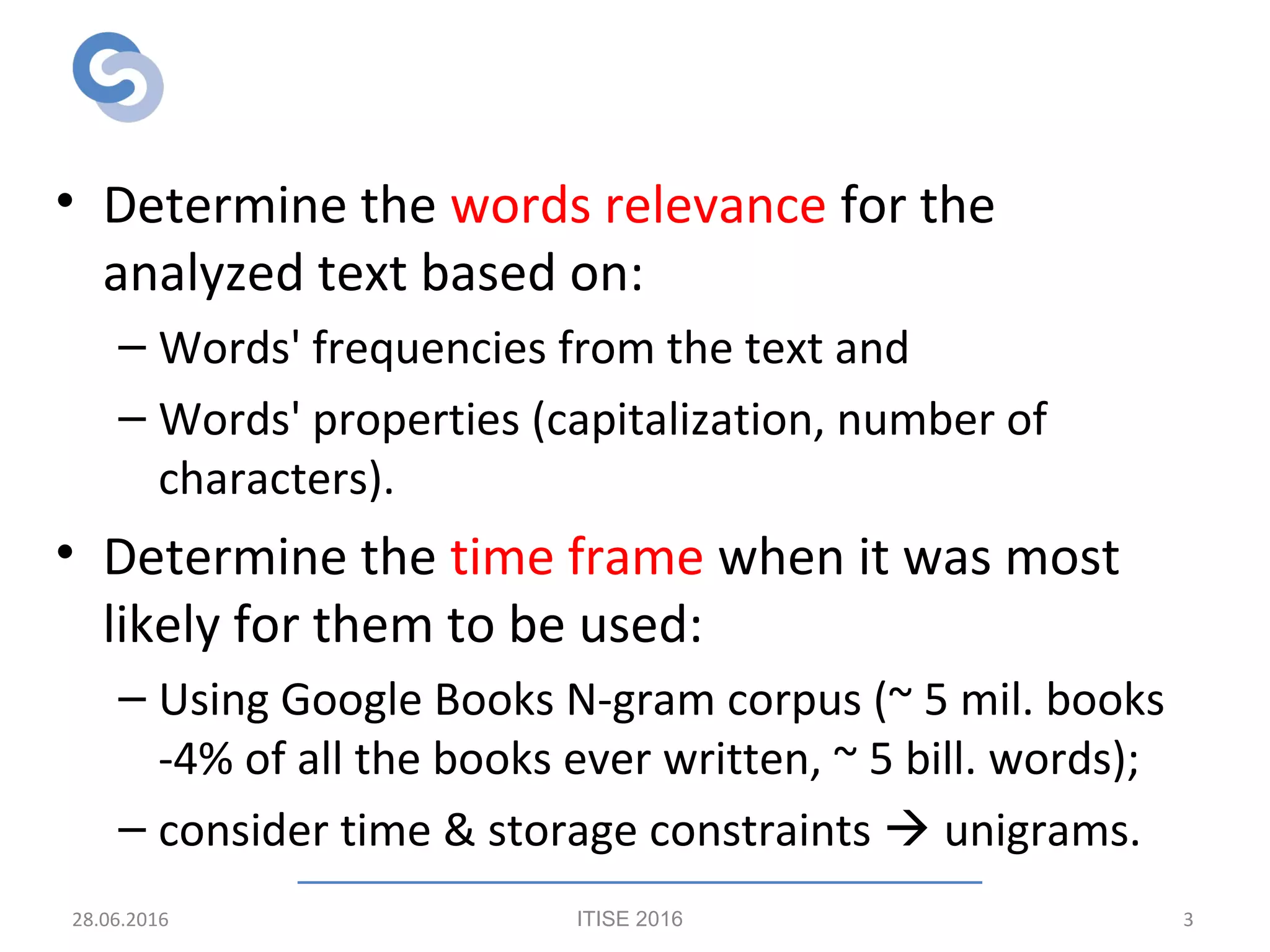 Determine the time period when a text was written using time series ...