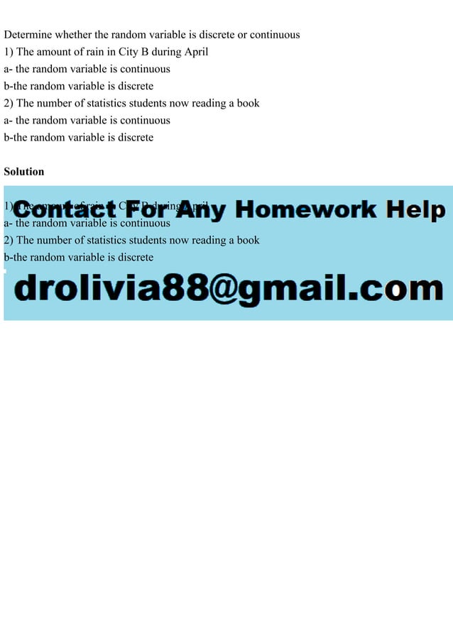 Determine Whether The Random Variable Is Discrete Or Continuous1 Pdf