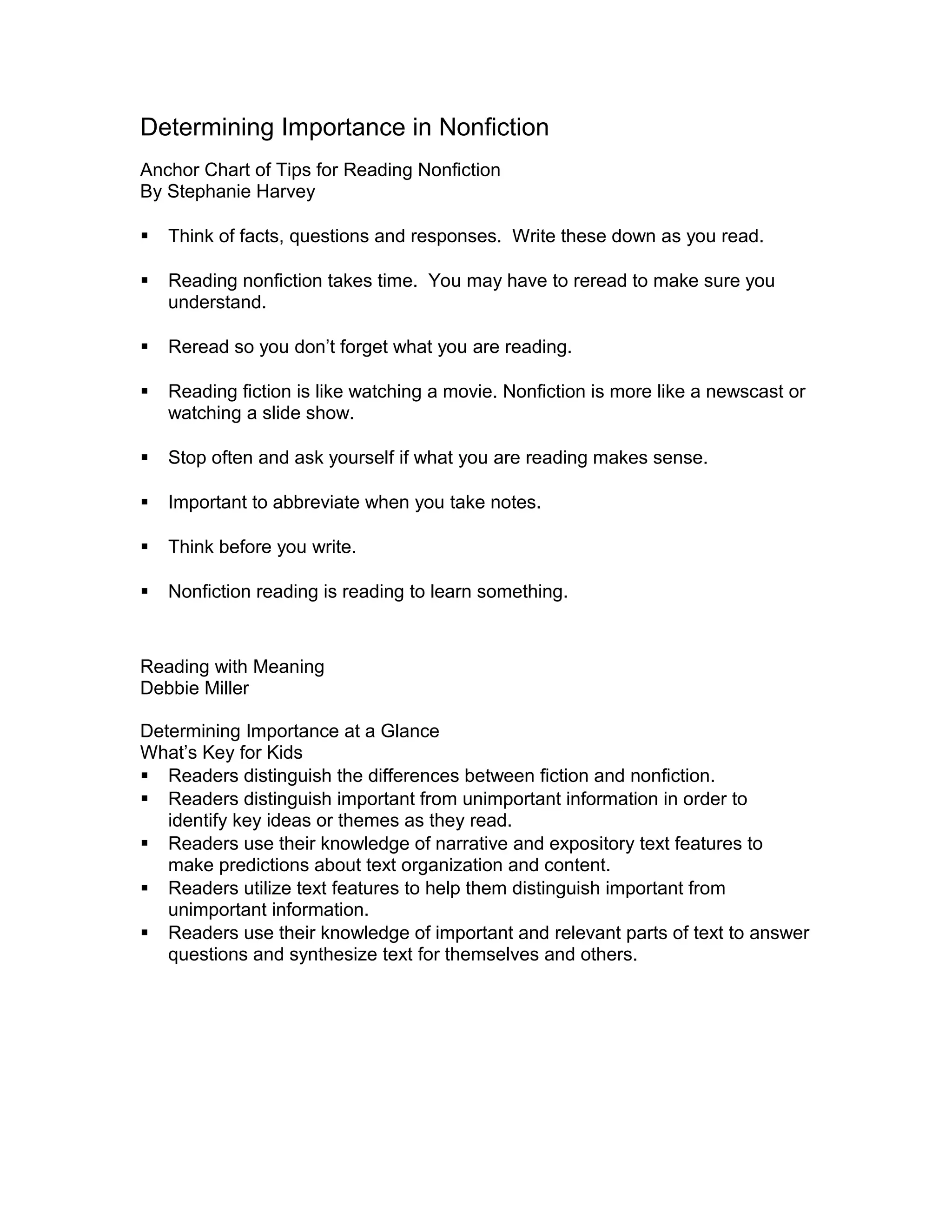 Determinging importance handout by deb smith | DOC