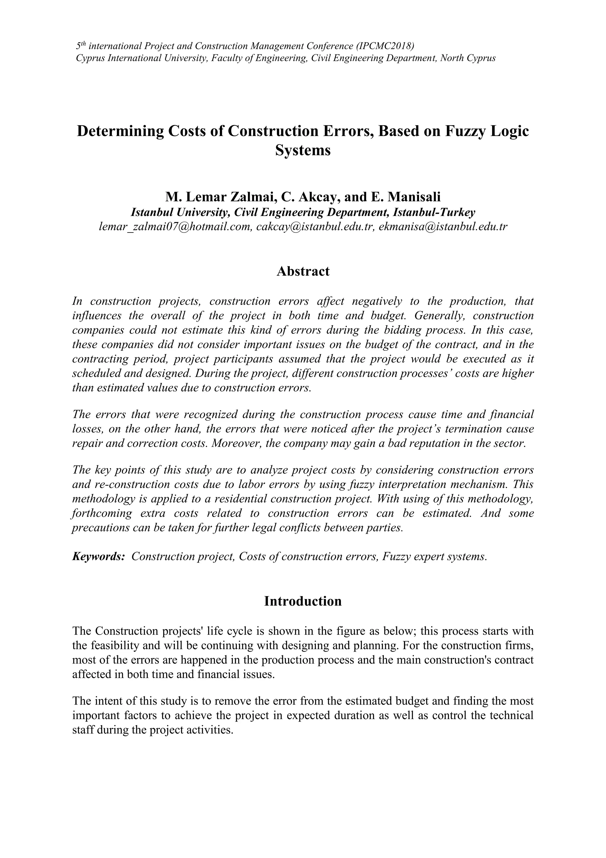 Determining costs of construction errors, based on fuzzy logic systems ipcmc2018 lemar | PDF