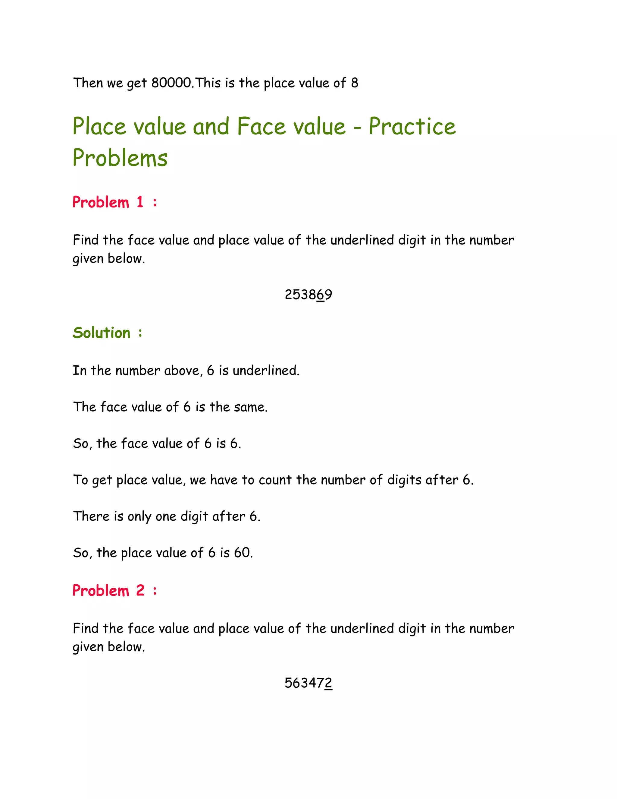 Determining place value, value and face value | PDF
