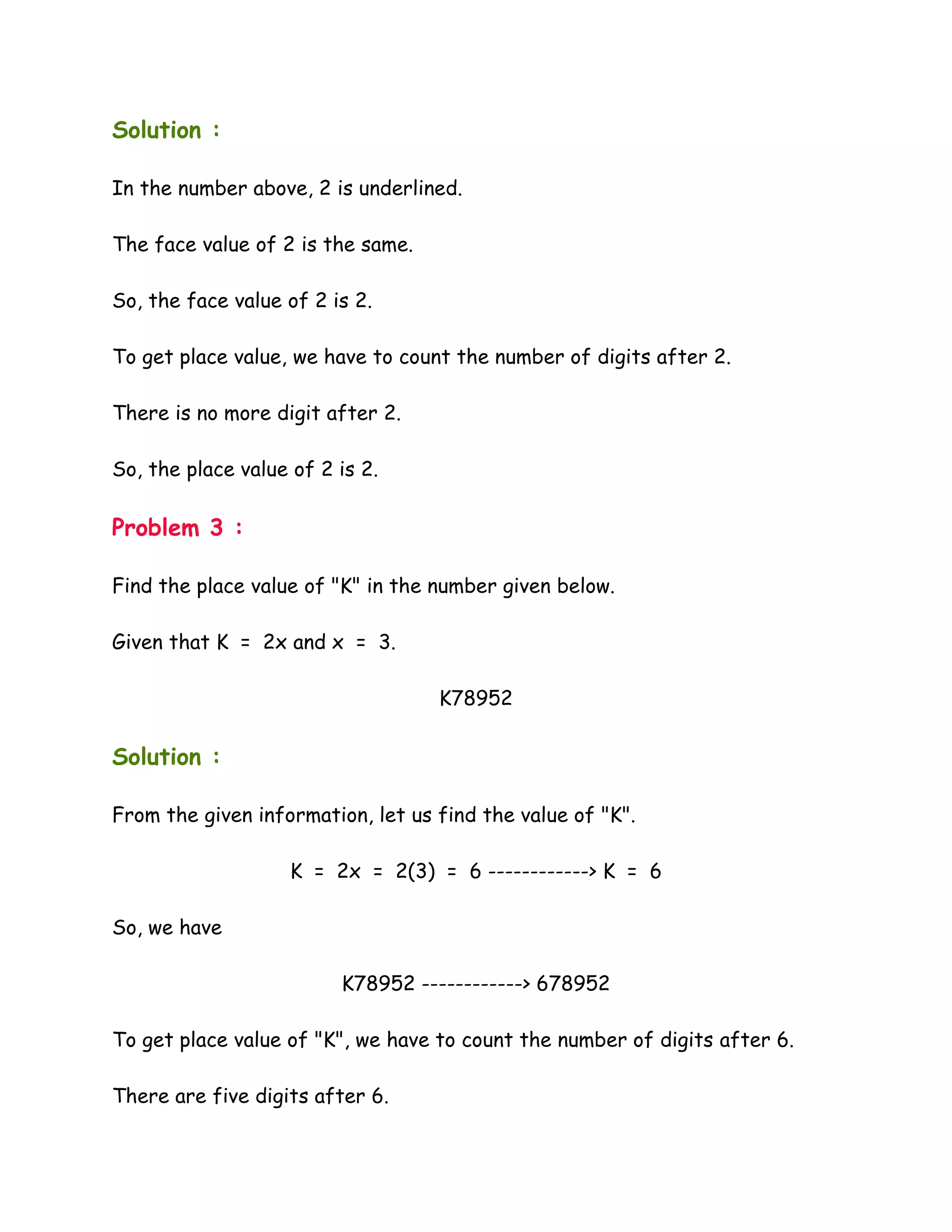 Determining place value, value and face value | PDF