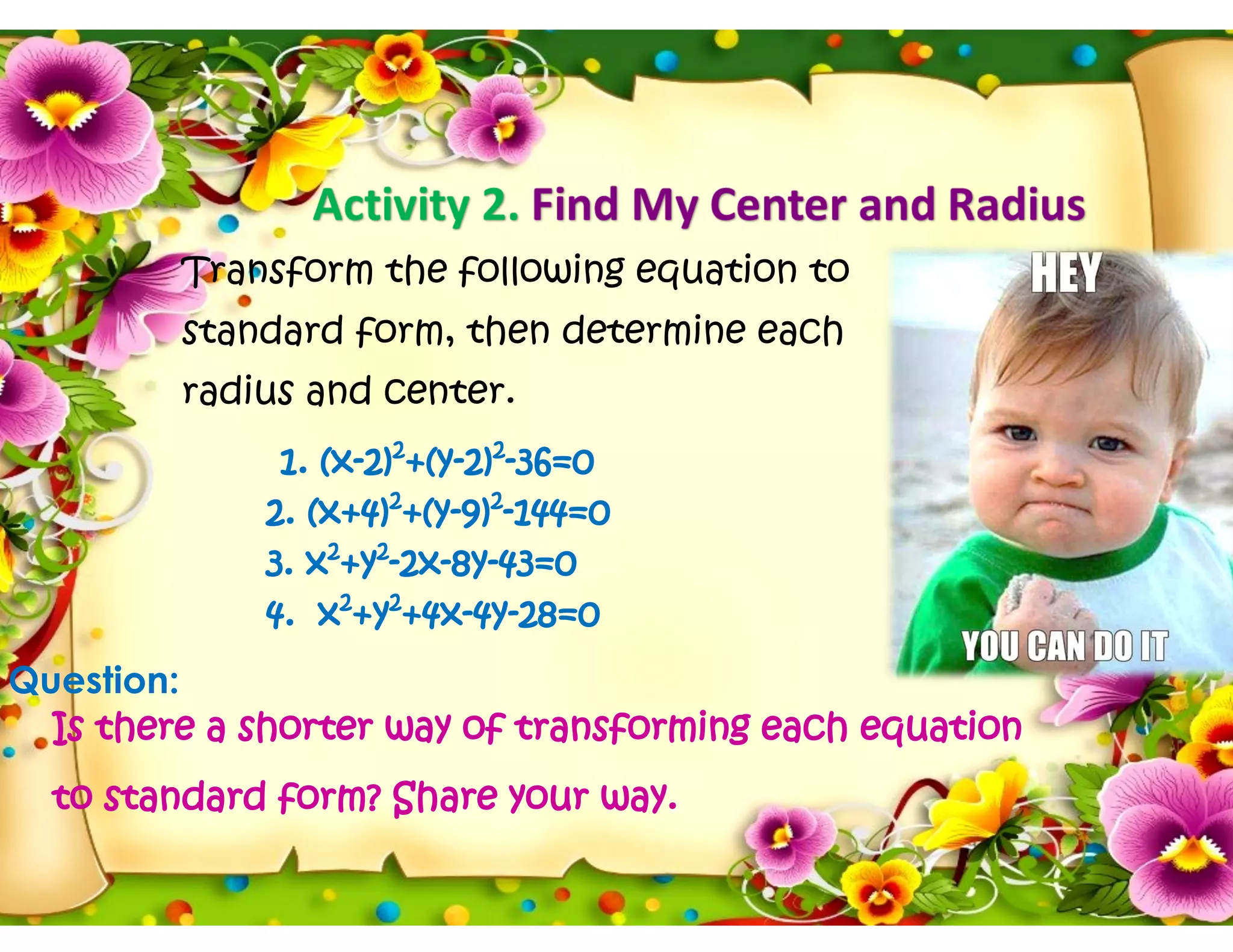 Determining the center and the radius of a circle | PDF