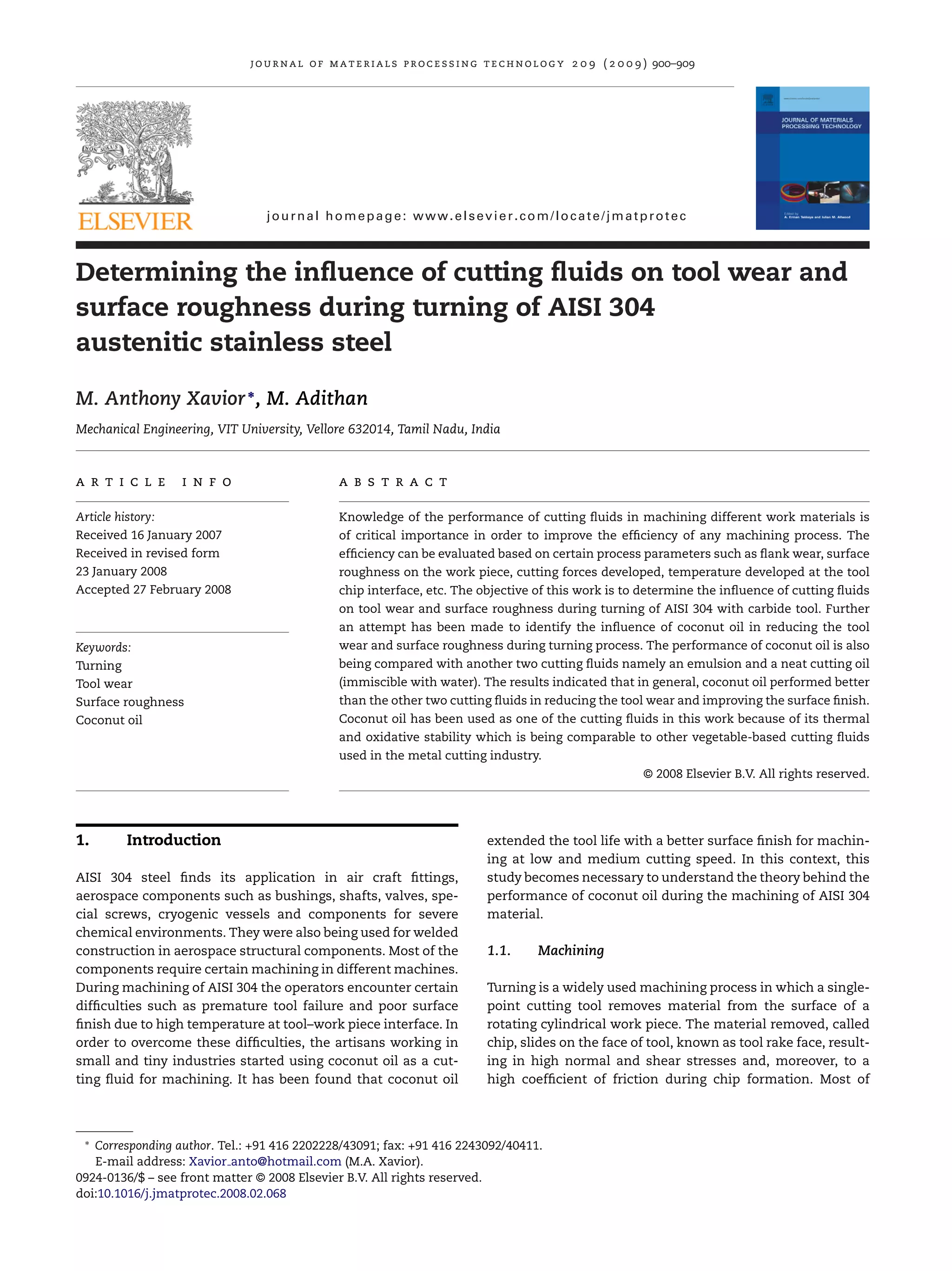 Determining the influence of cutting fluids on tool wear and surface ...