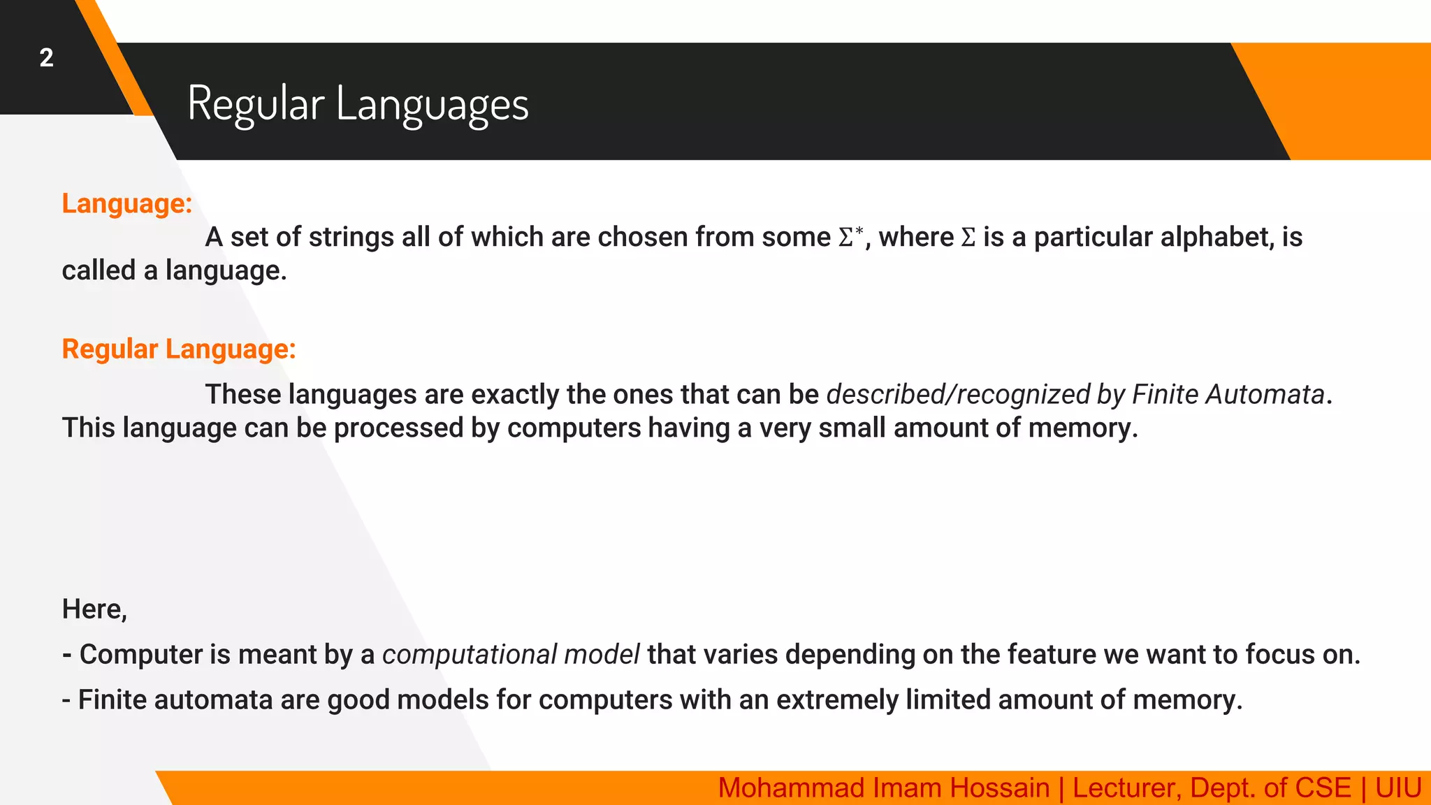 Toc 2 Deterministic Finite Automata Ppt