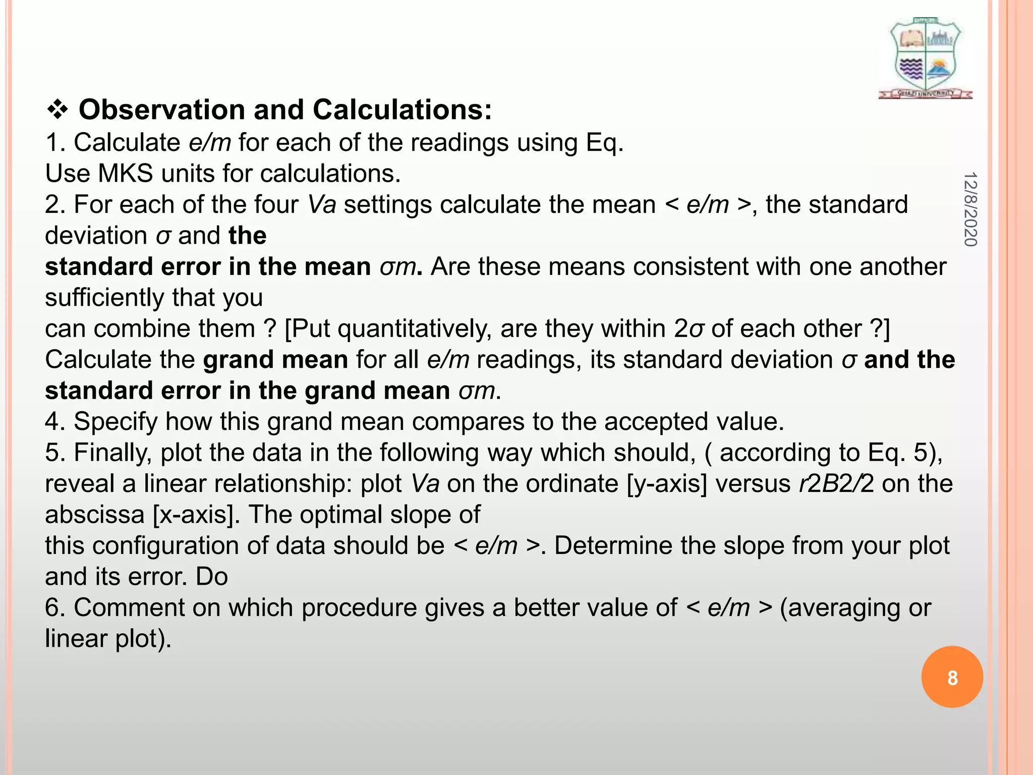 Determination of charge to mass ratio of an electron | PPTX
