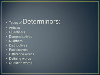 Determiners | PPTX | Programming Languages | Computing