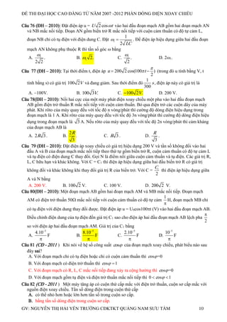Đề thi đại học 07-12 phần điện xoay chiều | PDF
