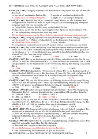Đề thi đại học 07-12 phần điện xoay chiều | PDF