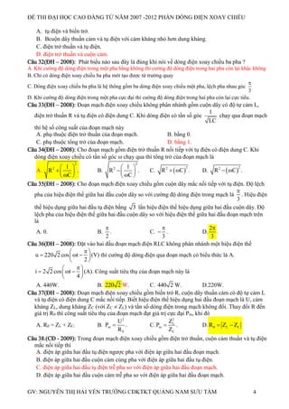 Đề thi đại học 07-12 phần điện xoay chiều | PDF