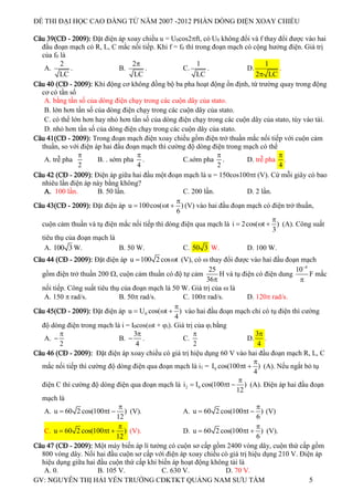 Đề thi đại học 07-12 phần điện xoay chiều | PDF