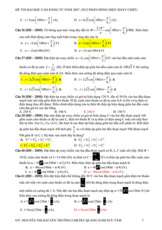 Đề thi đại học 07-12 phần điện xoay chiều | PDF