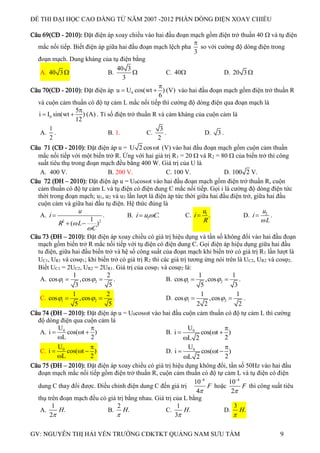 Đề thi đại học 07-12 phần điện xoay chiều | PDF