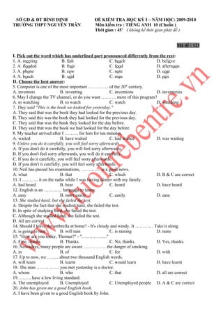 De thi hk1 anh 10 co ban | DOC