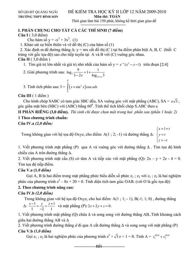 De thi hoc ki 2 k12 nam 0910 | PDF