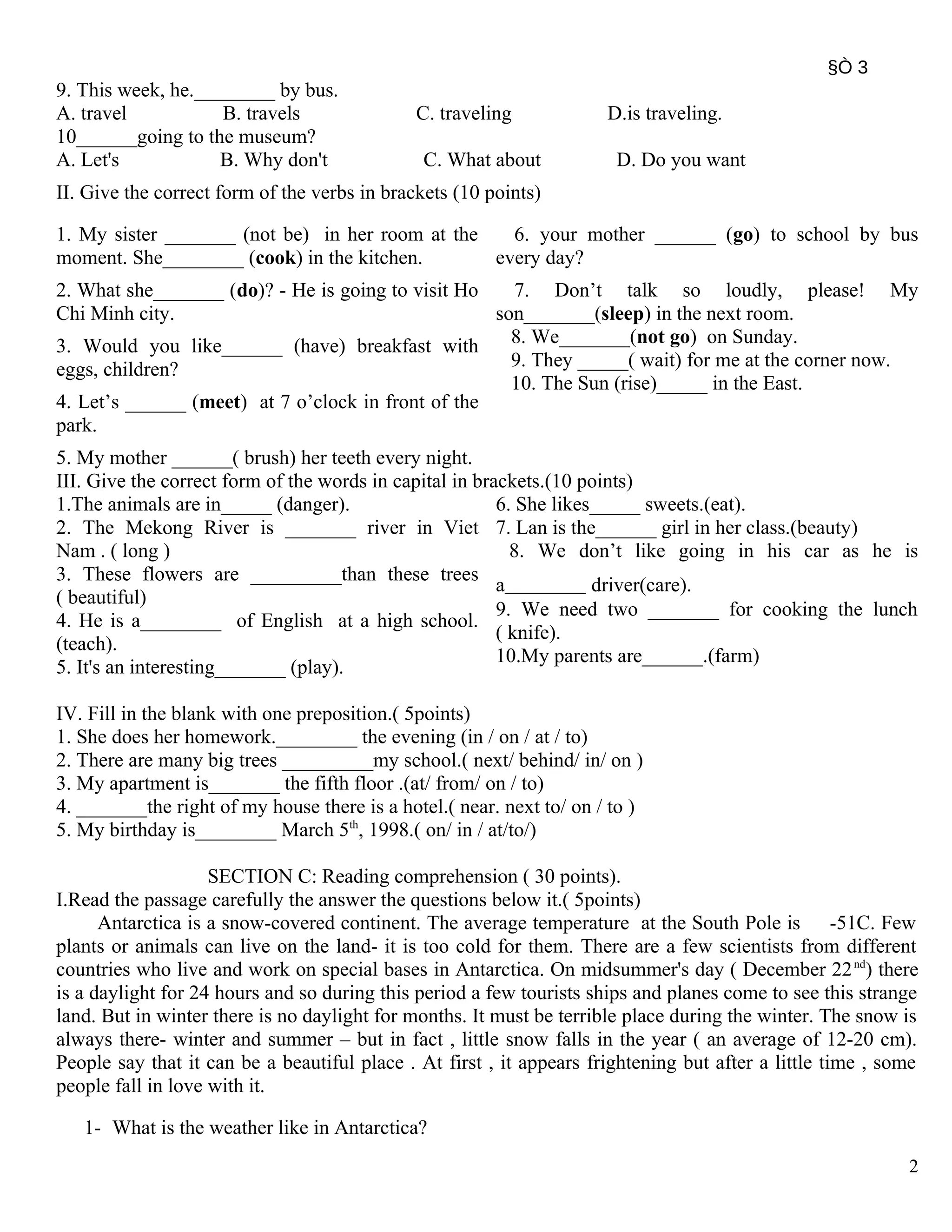 De thi hoc sinh gioi tieng anh 6 cap huyen | PDF