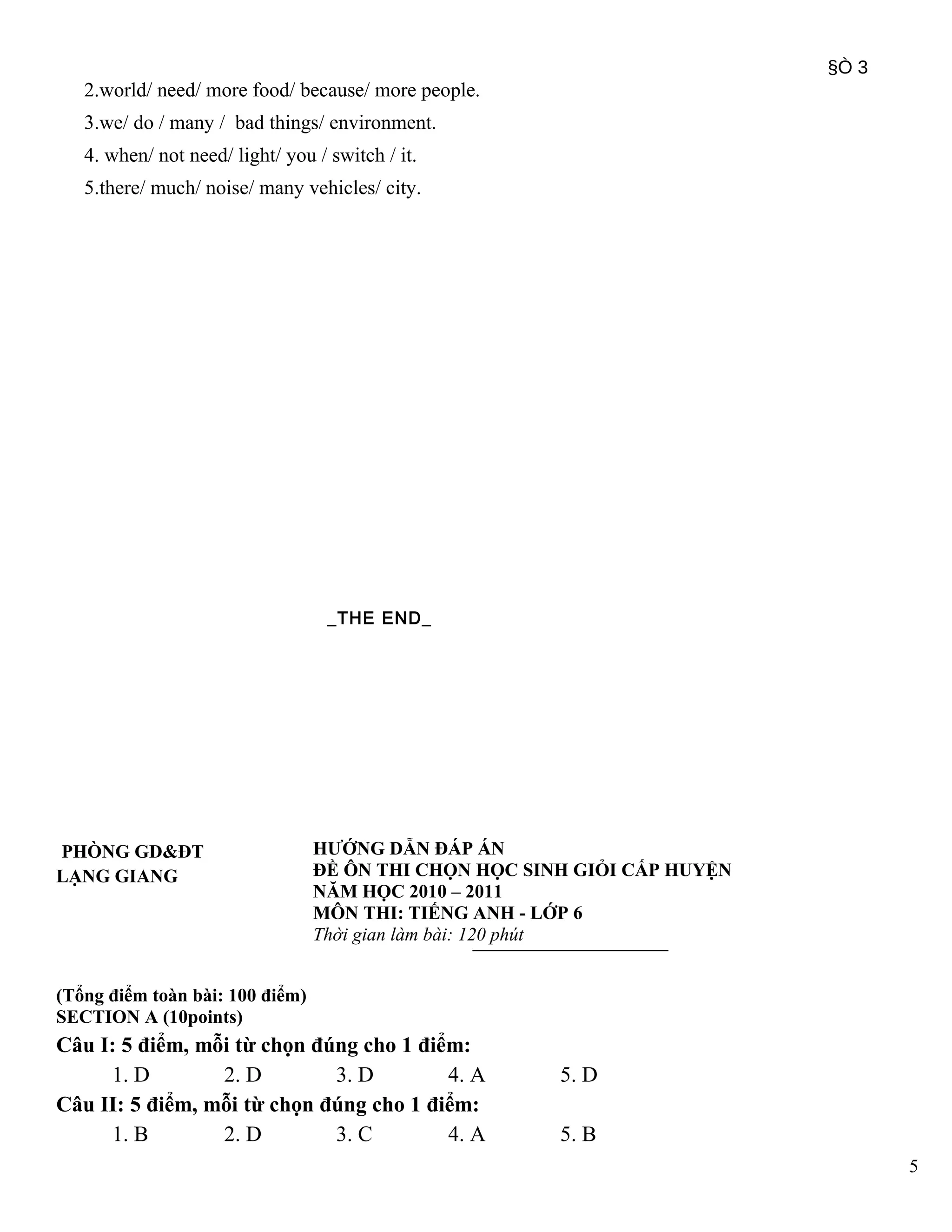 De thi hoc sinh gioi tieng anh 6 cap huyen | PDF