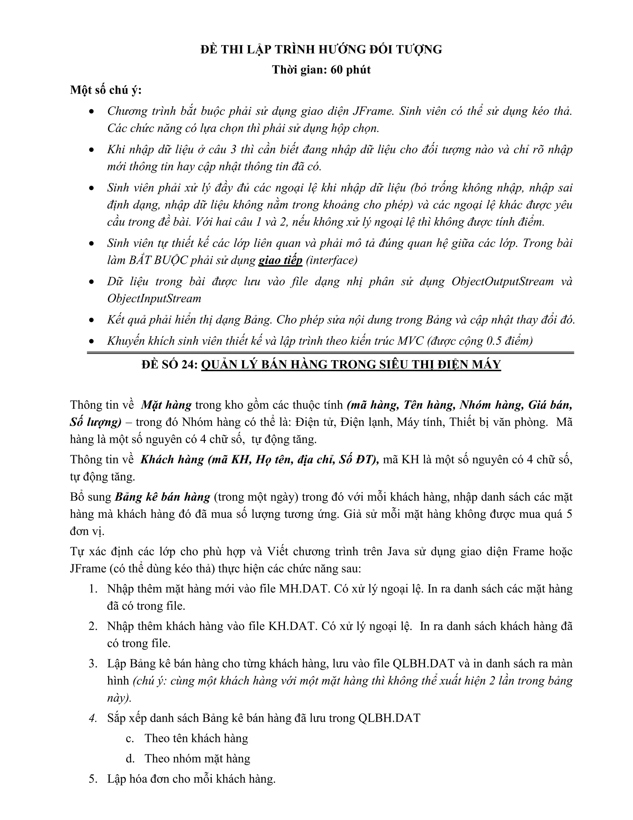 đề thi java ptit | PDF