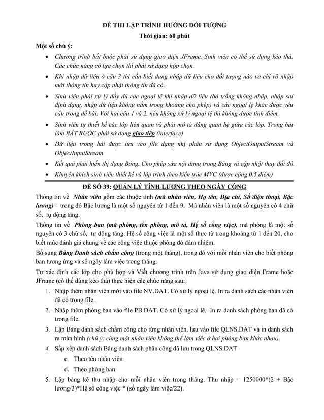 đề thi java ptit | PDF