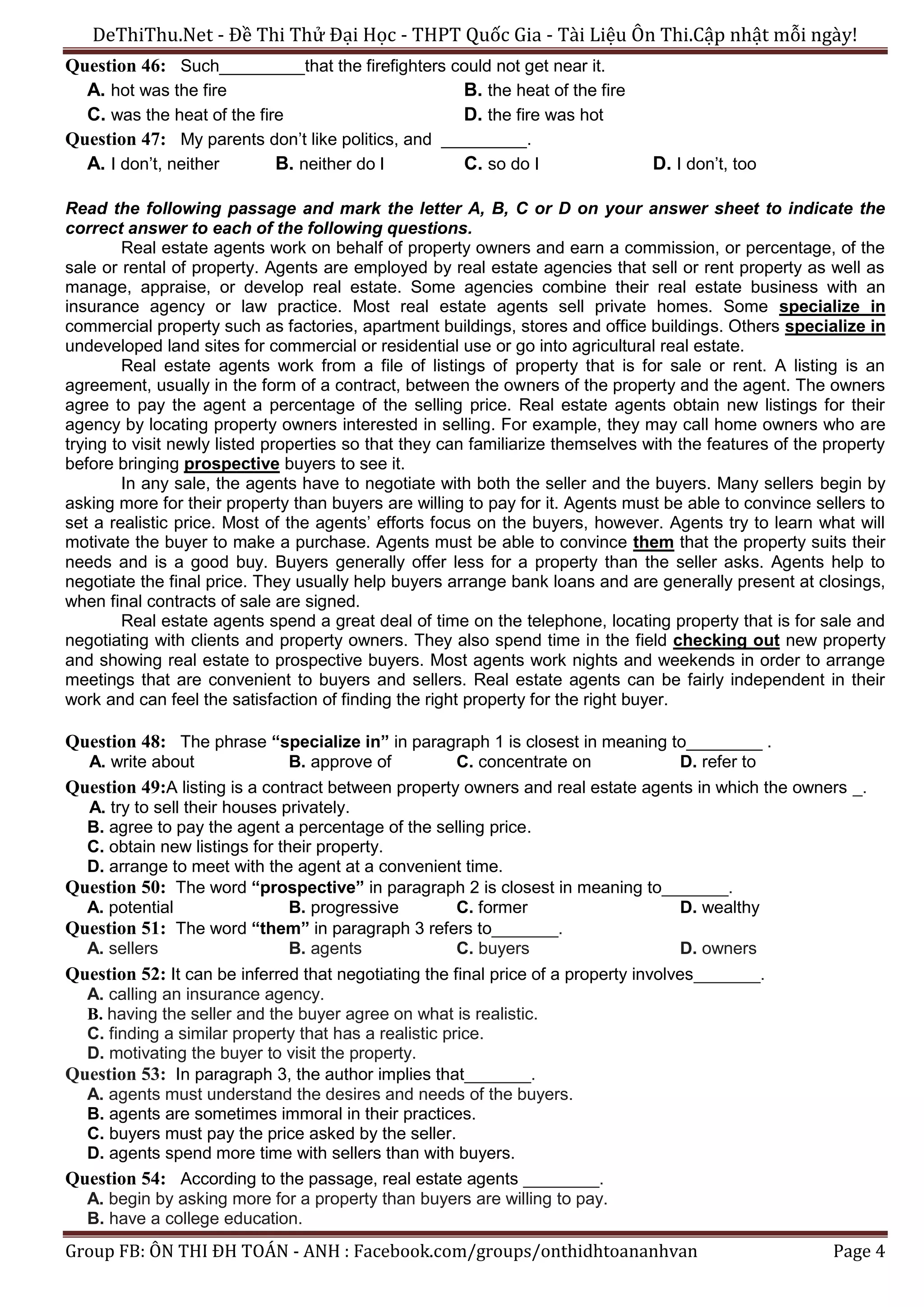 [De thithu.net]tienganhchuyendhvinhlan4 | PDF