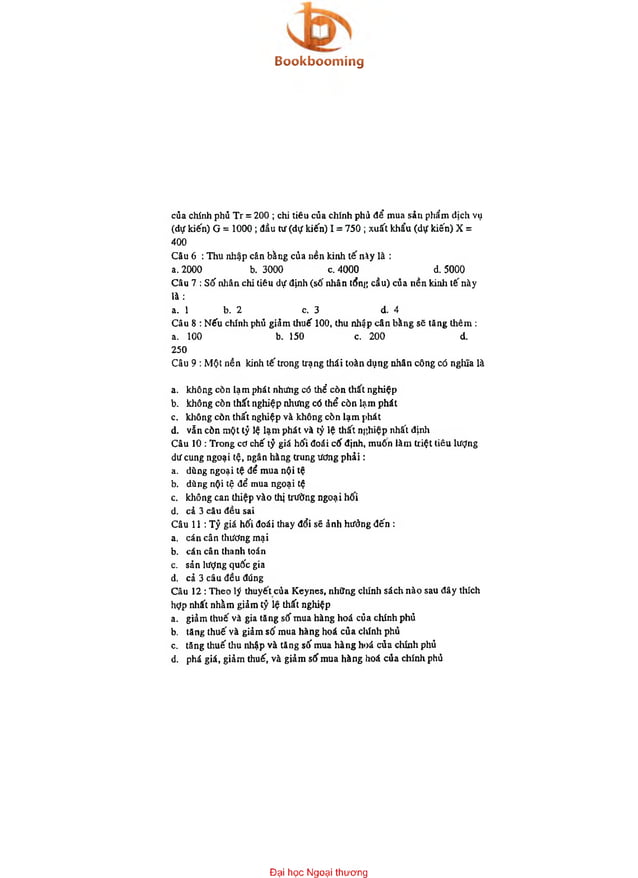 Đề thi trắc nghiệm Kinh Tế Vĩ Mô 1 ĐH Ngoại Thương - Tham khảo | PDF