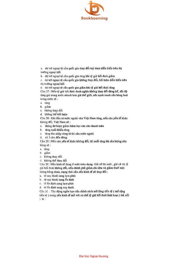 Đề thi trắc nghiệm Kinh Tế Vĩ Mô 1 ĐH Ngoại Thương - Tham khảo | PDF