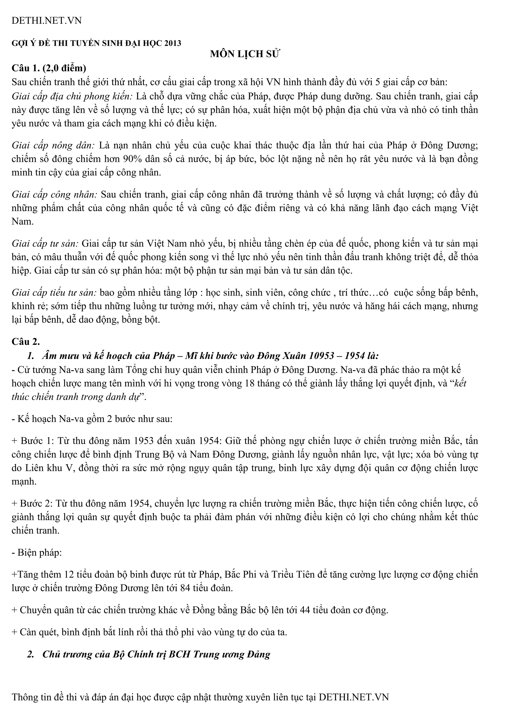 De thi va dap an mon lich su khoi c nam 2013 | PDF