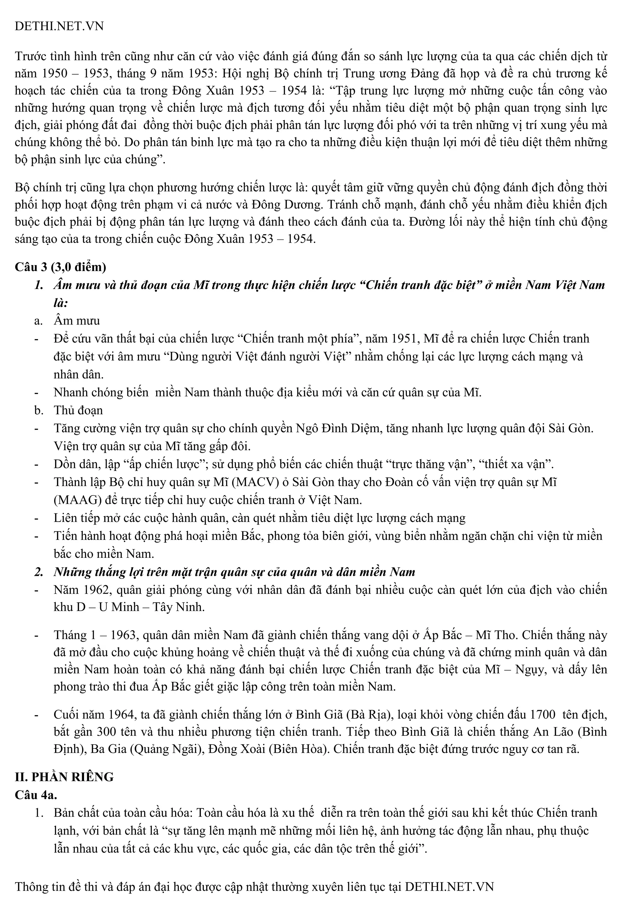 De thi va dap an mon lich su khoi c nam 2013 | PDF