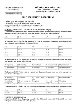 De thi vao lop 10 thpt chuyen nguyen hue ha noi 2016 | PDF