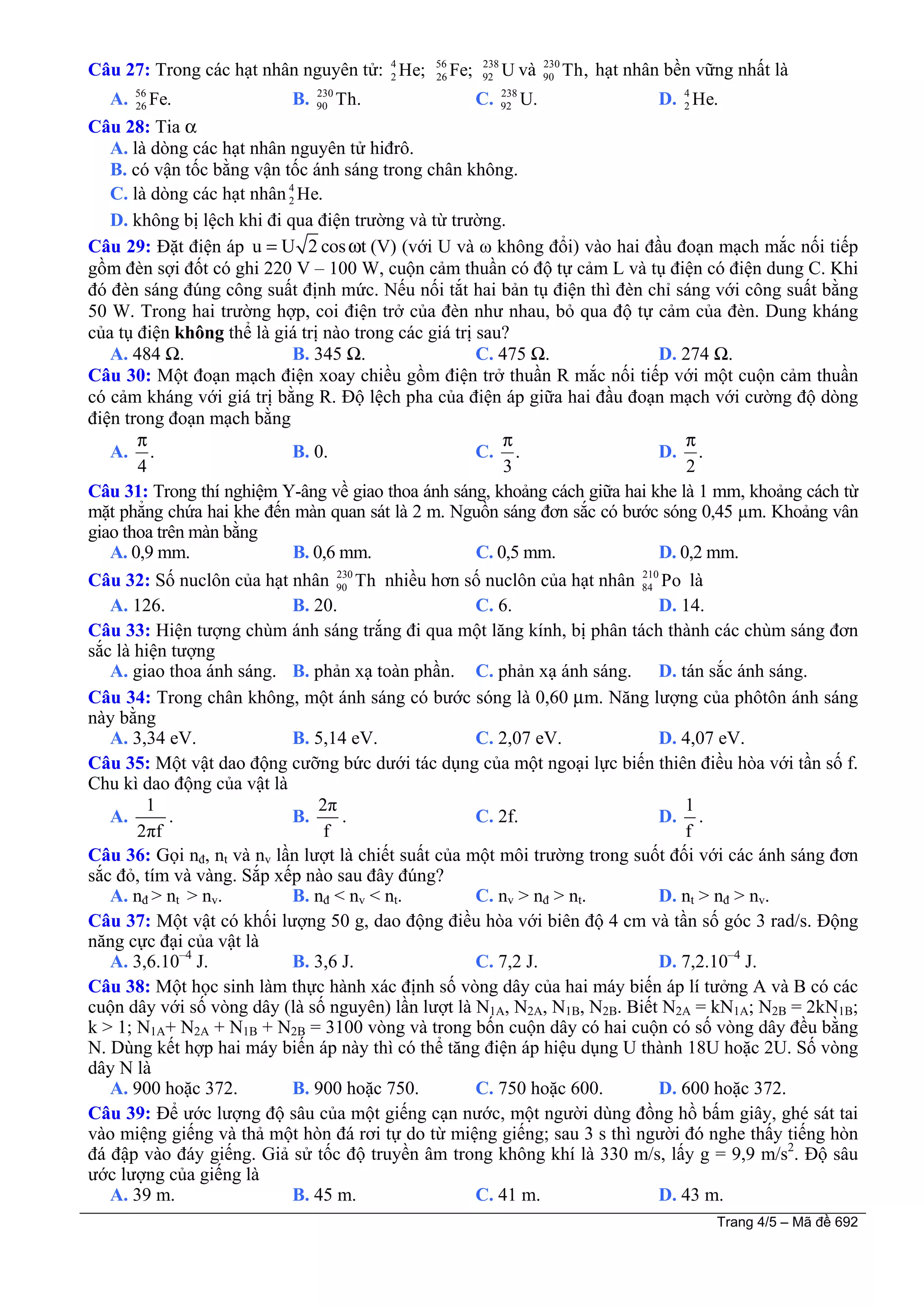 De thi vat ly a a1 dh2014 m_692 | PDF