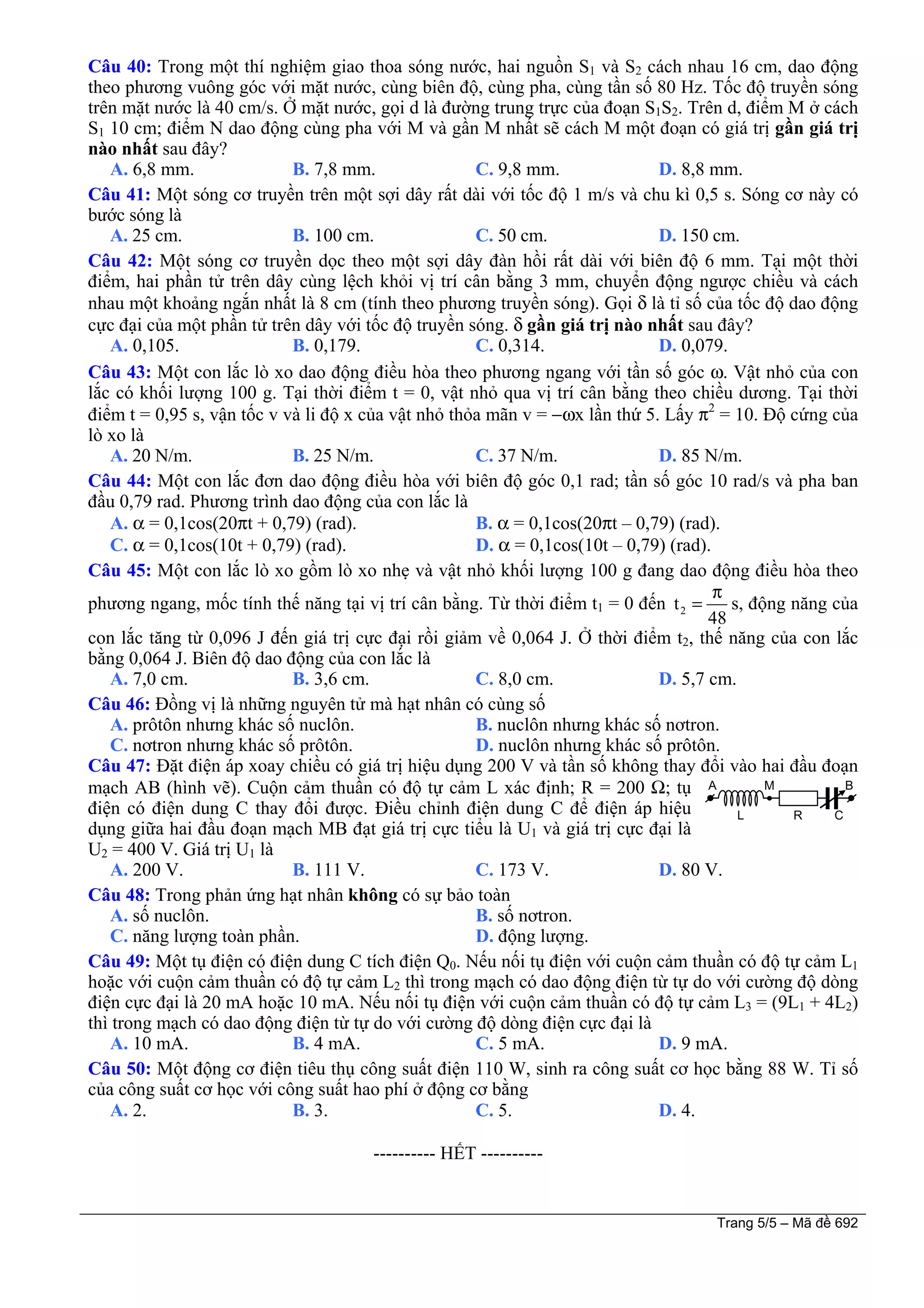 De thi vat ly a a1 dh2014 m_692 | PDF