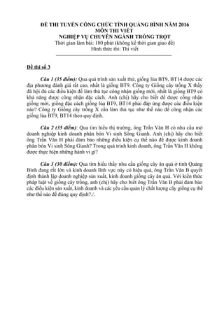 Đề thi công chức chuyên ngành trồng trọt ( Thi Viết ) | DOC