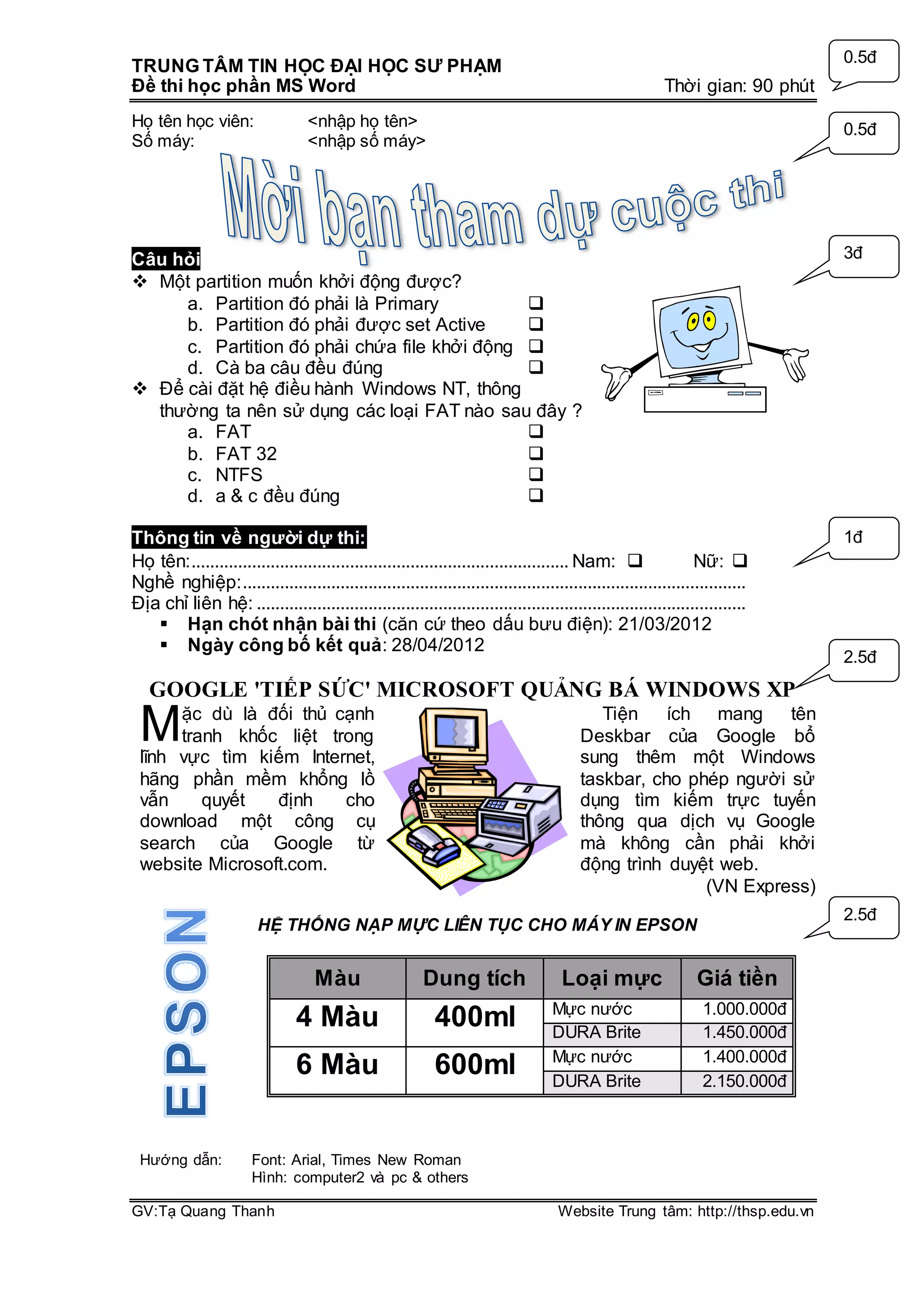 De thuc hanh word số 1 | DOCX